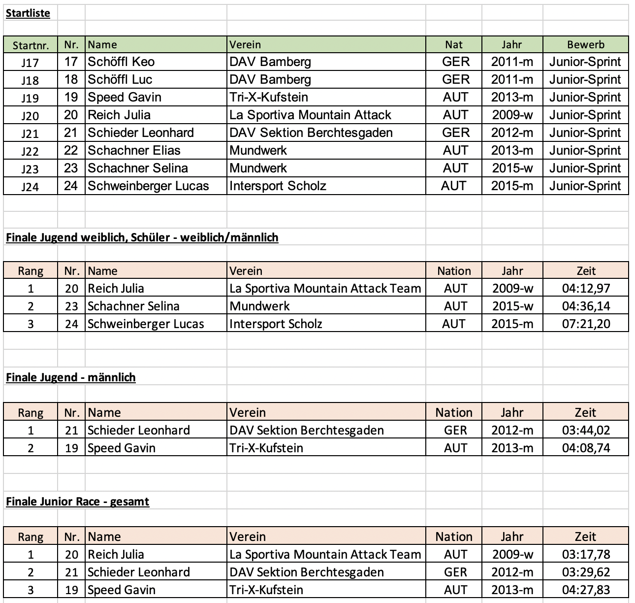 Ergebnisse - Mountain Attack